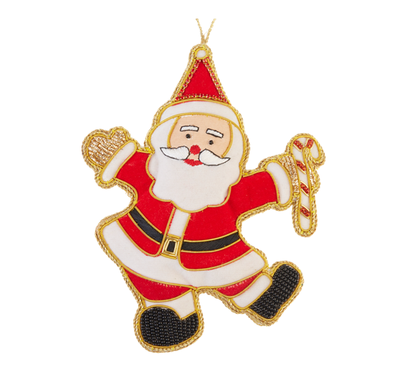 Julenisse dansende med broderinger 12cm krystaller rød