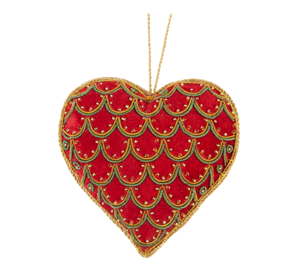 Hjerte med broderinger 10cm rød