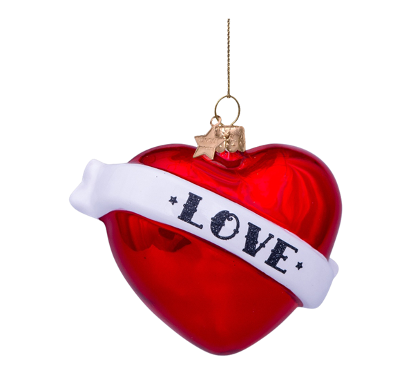 Glassornament Love hjerte rød H8,5 cm